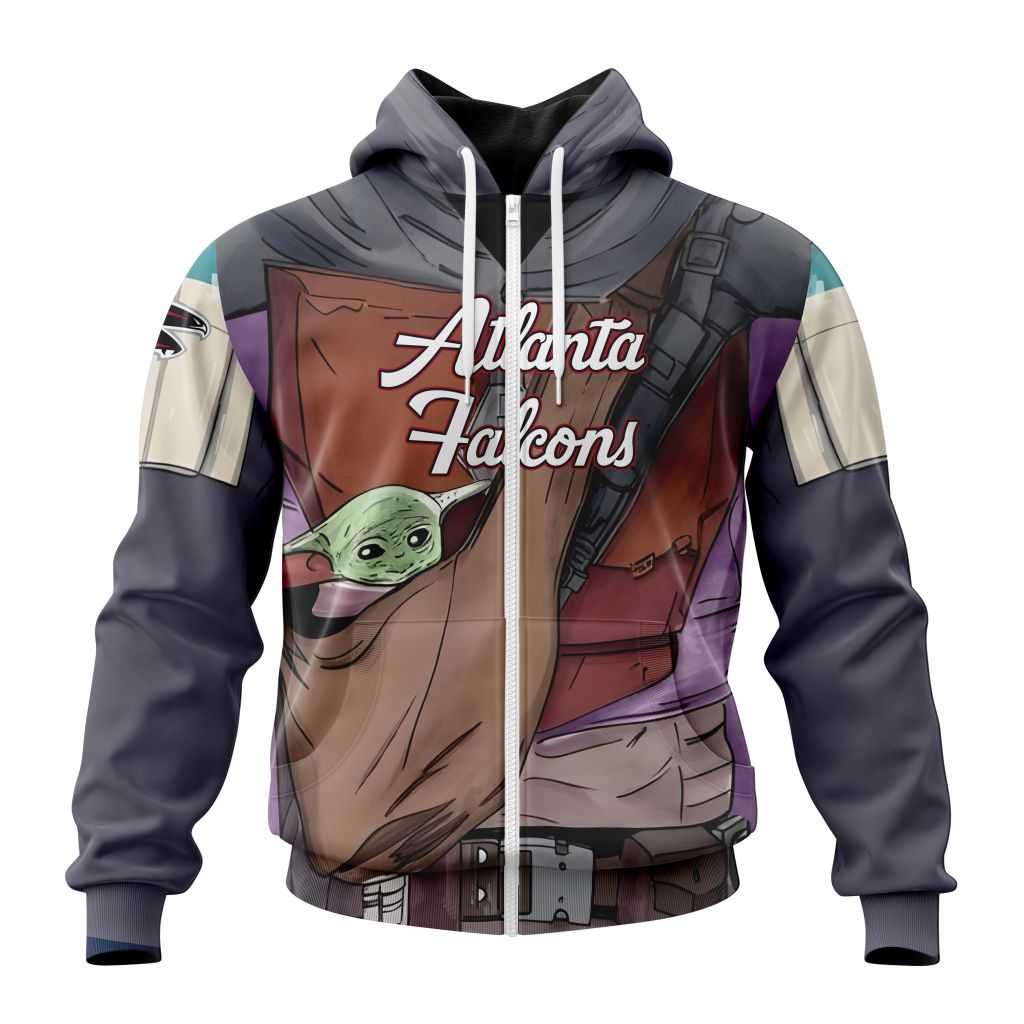 NFL Atlanta Falcons Custom Name Number Mandalorian And Baby Yoda Zip Up ...