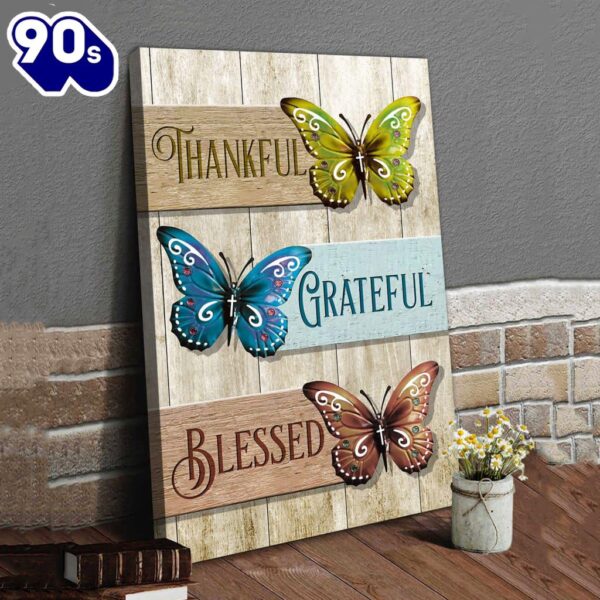 Christian Butterfly Thankful Grateful Blessed Canvas Art Gift Christmas ...