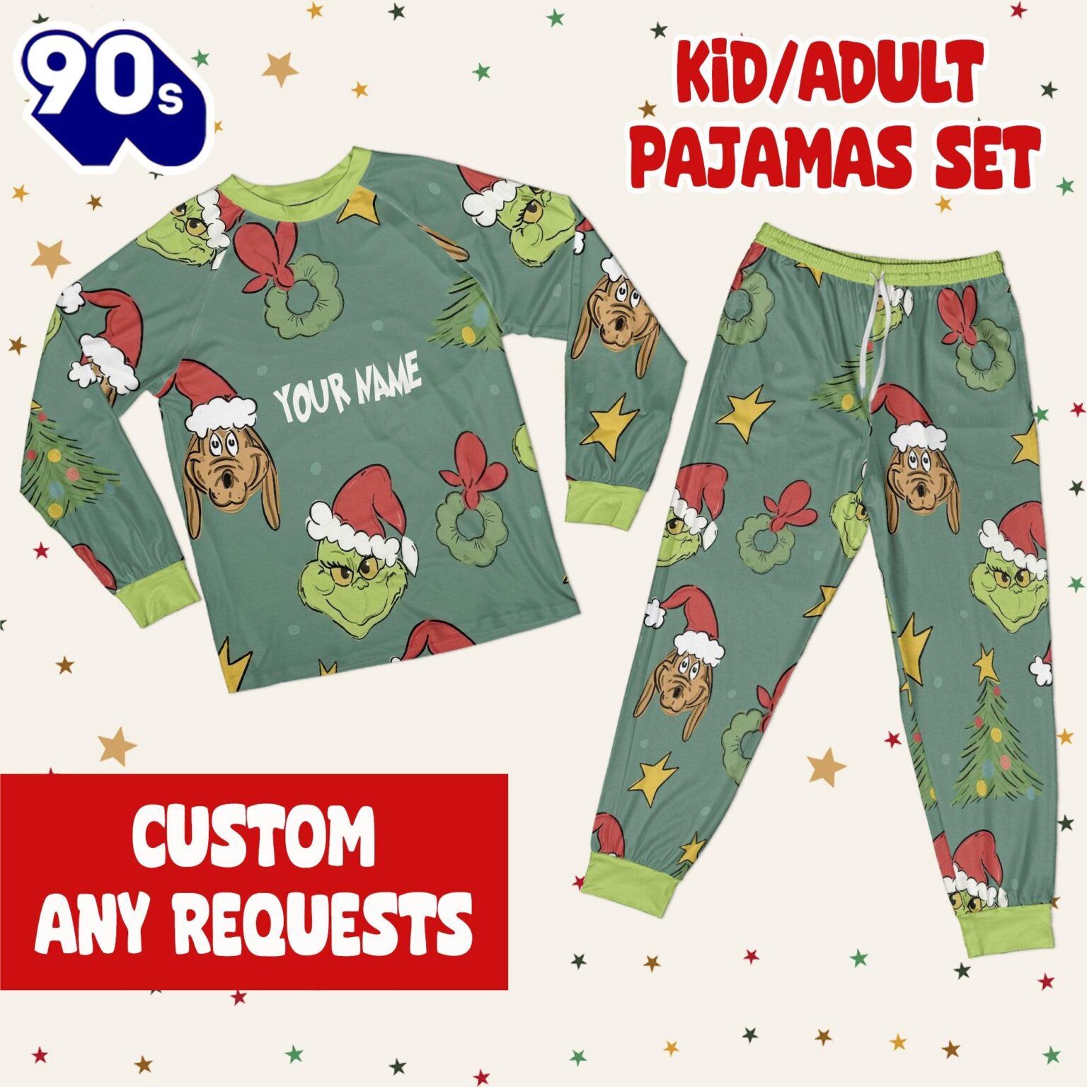 Custom Christmas Grinch Pattern Pajamas Set - Family Disneyland ...