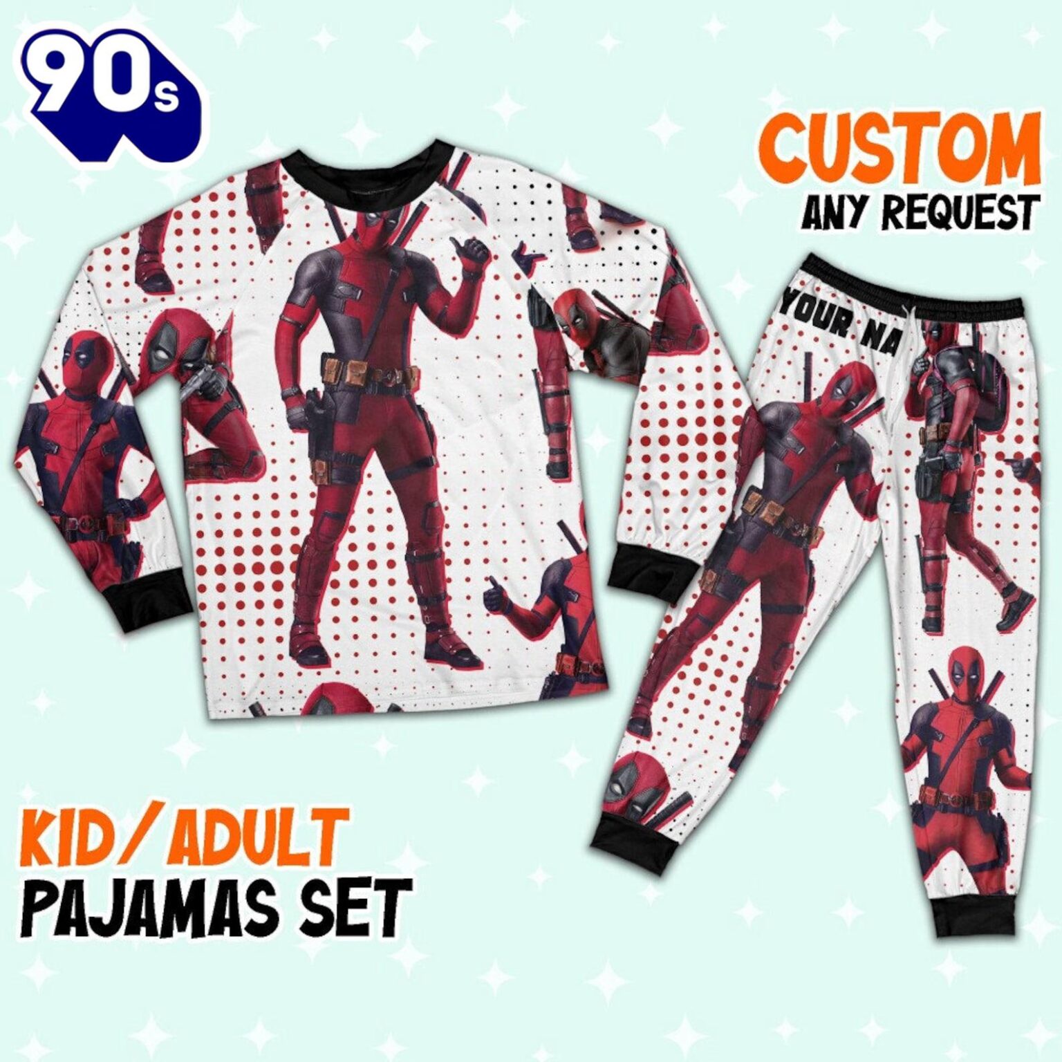 Custom Disney Deadpool and Wolverine Deadpool Colorful Pajamas - Family ...