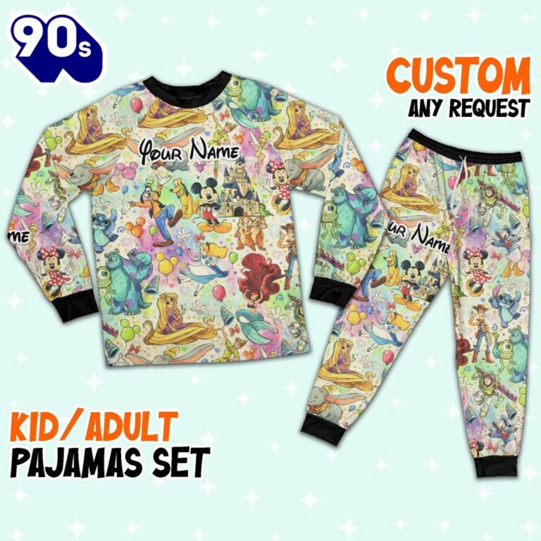 Custom Disney Famous Characters Colorful Team Pajamas Set - Movie ...