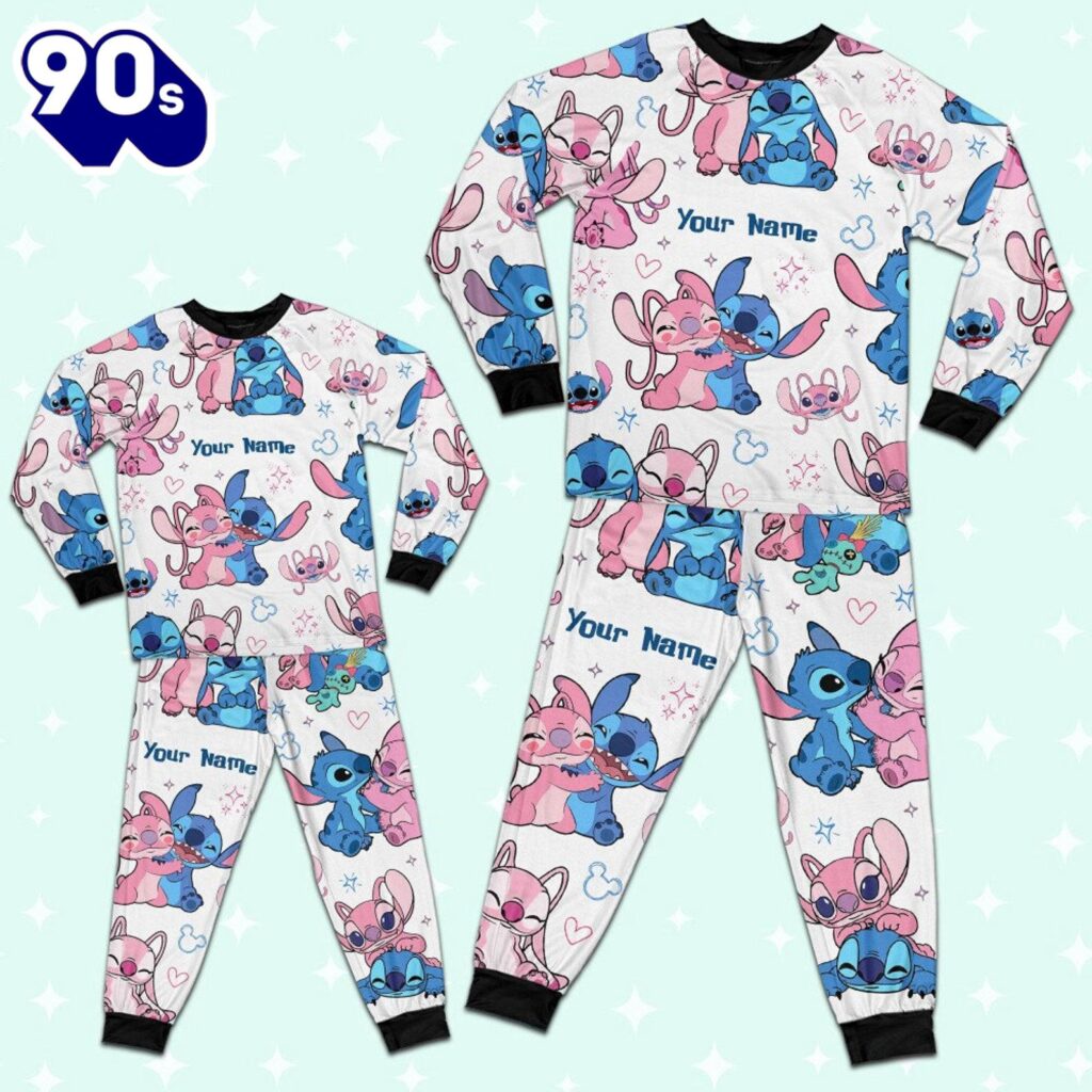 Custom Disney Friends Stitch and Angel Colorful Pajamas Set - Movie ...