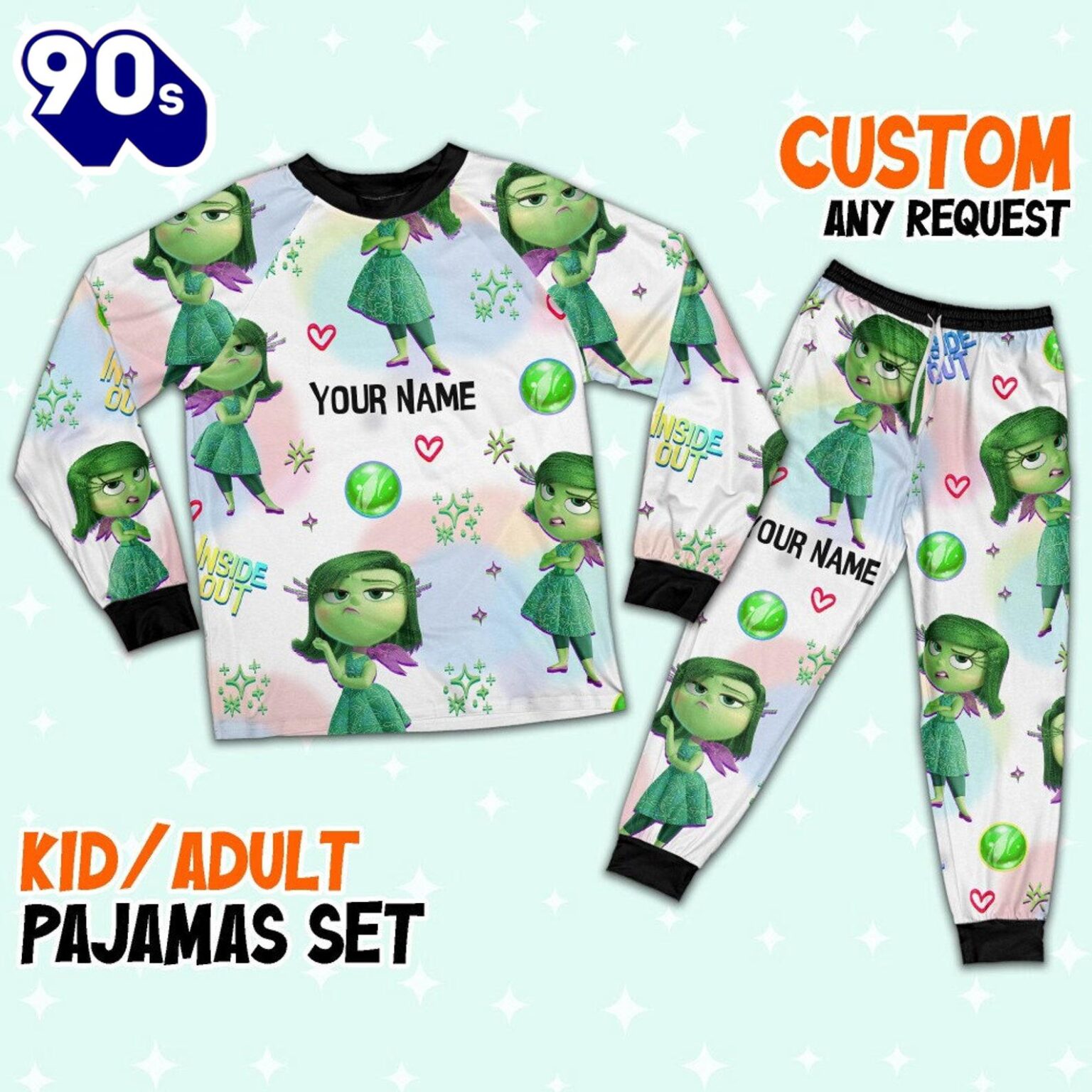 Custom Disney Inside Out Disgust Green Color Pajamas Set - Movie ...