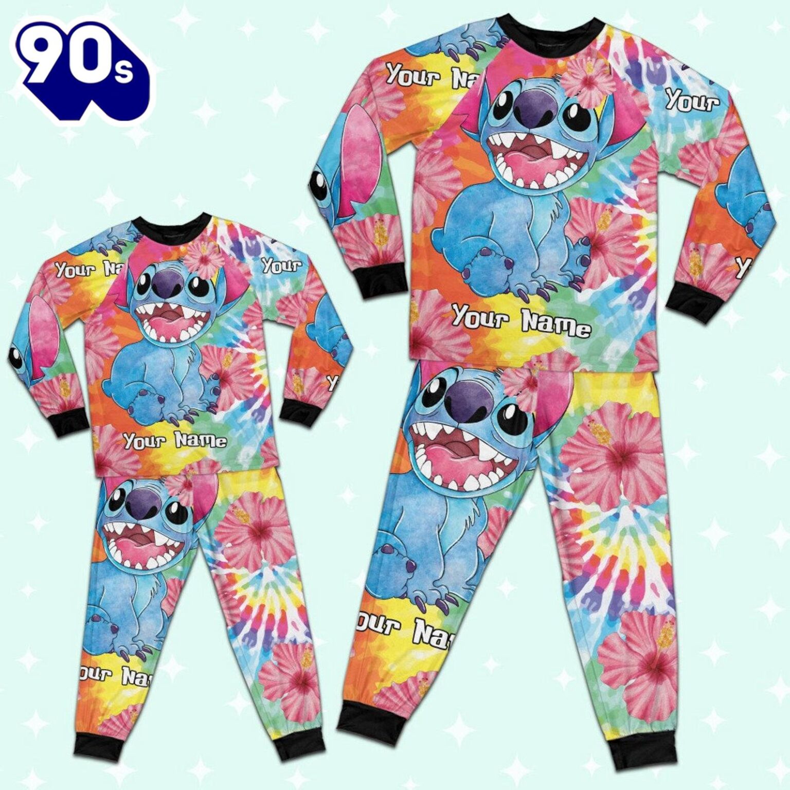 Custom Disney Lilo and Stitch Tie Dye Colorfull Pajamas - Movie Cartoon ...