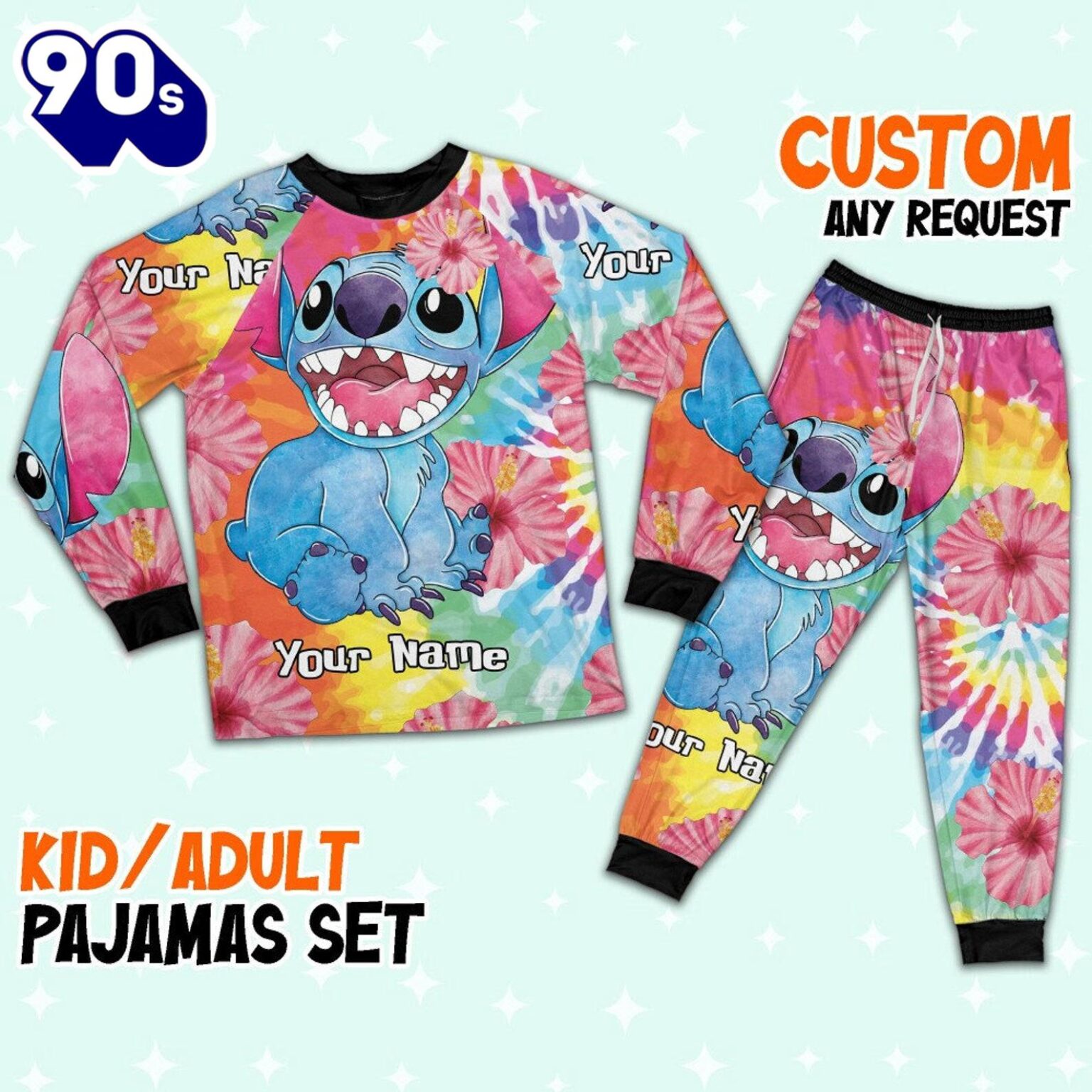 Custom Disney Lilo and Stitch Tie Dye Colorfull Pajamas - Movie Cartoon ...