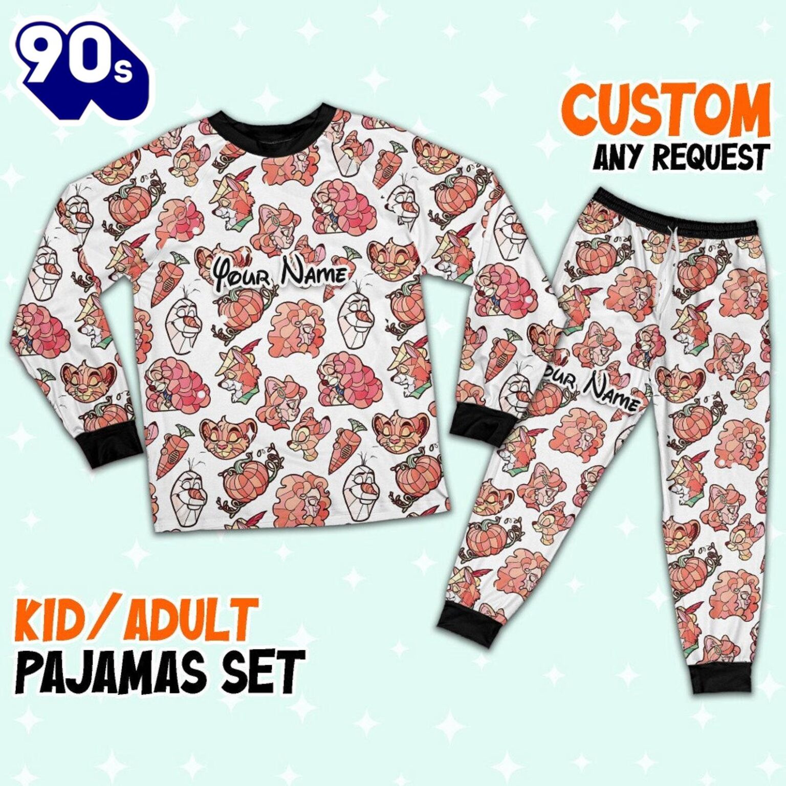 Custom Disney Magic Characters Orange Team Pajamas - Movie Cartoon ...