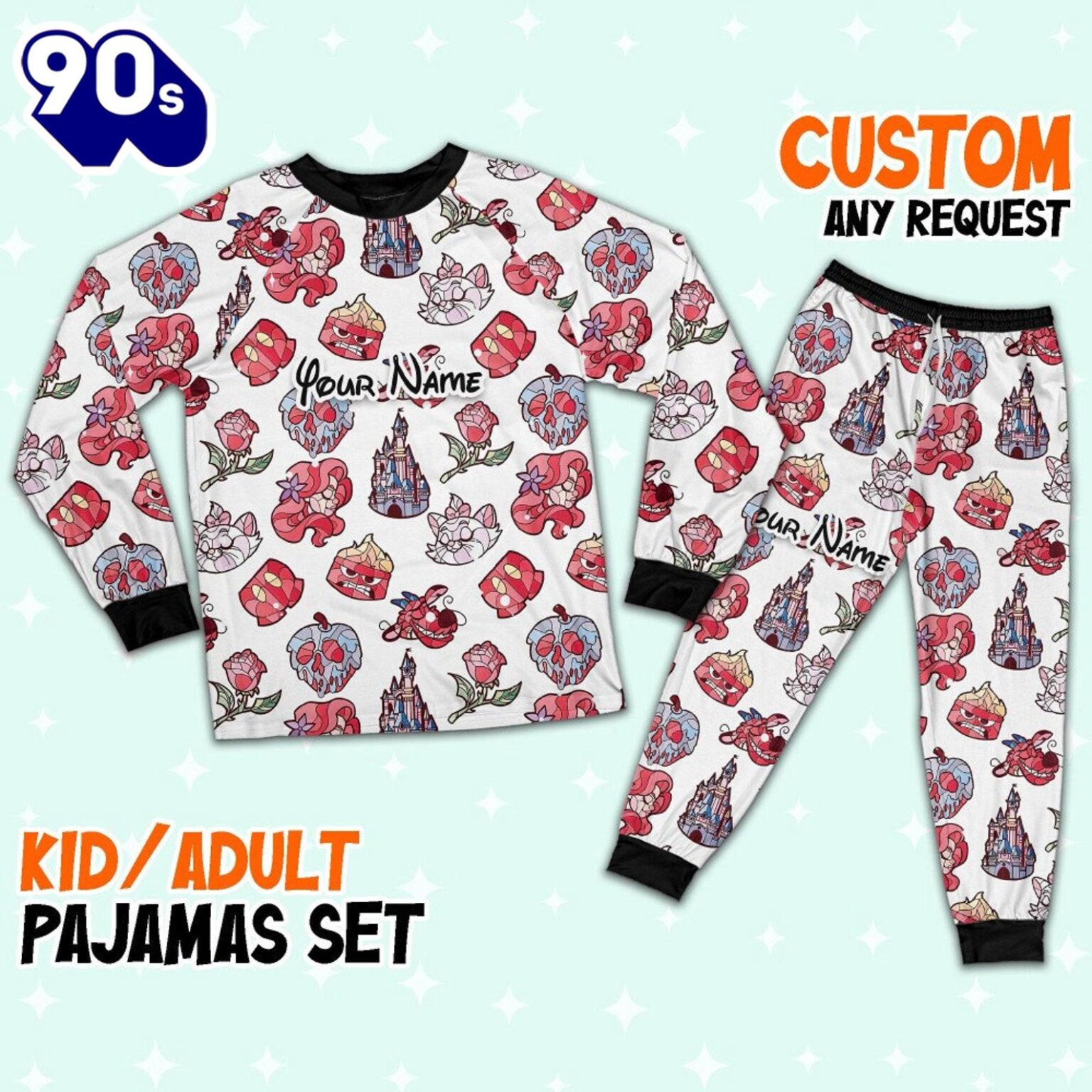 Custom Disney Magic Characters Red Team Pajamas - Movie Cartoon Holiday ...
