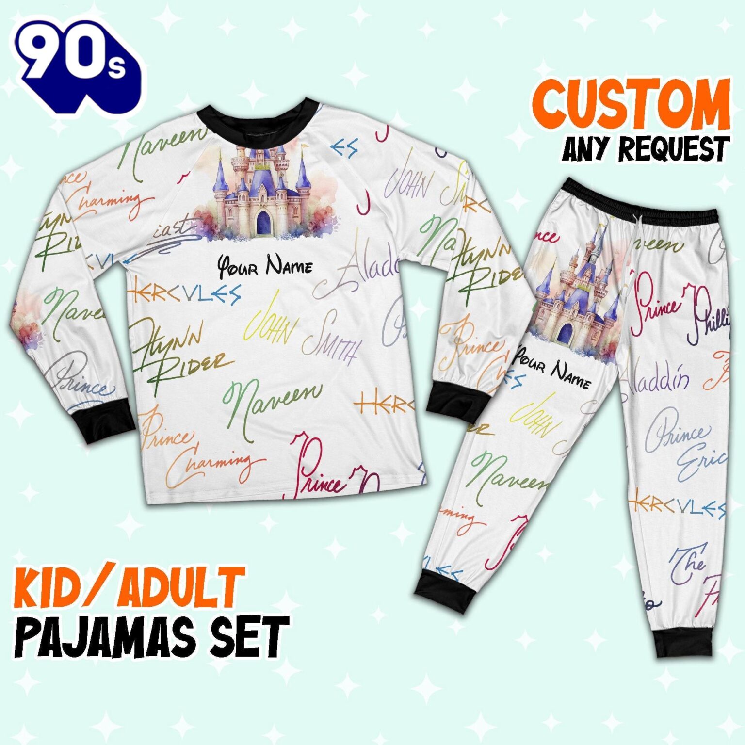 Custom Disney Prince Signatures Colorful Pajamas - Movie Cartoon ...