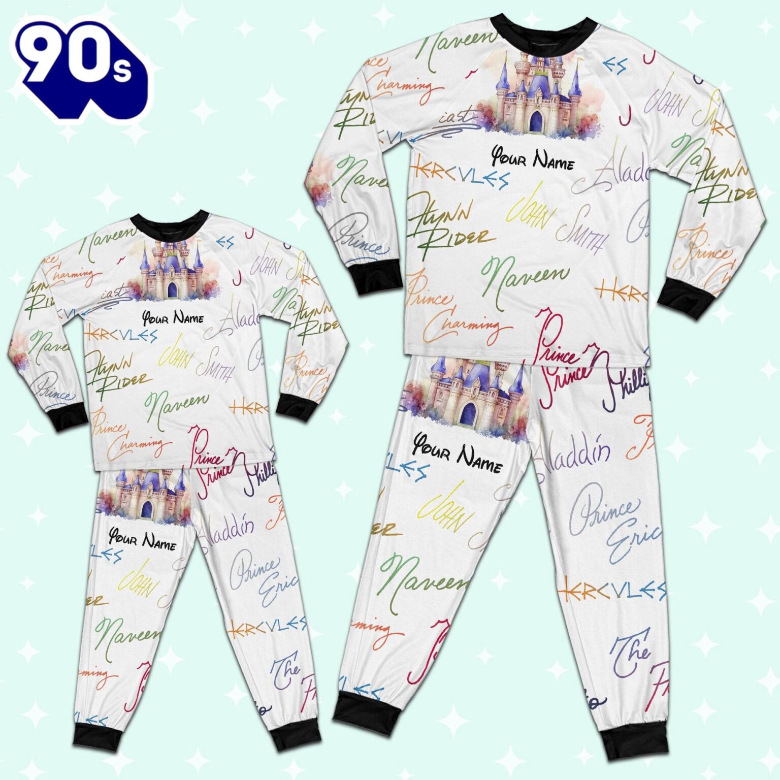 Custom Disney Prince Signatures Colorful Pajamas - Movie Cartoon ...