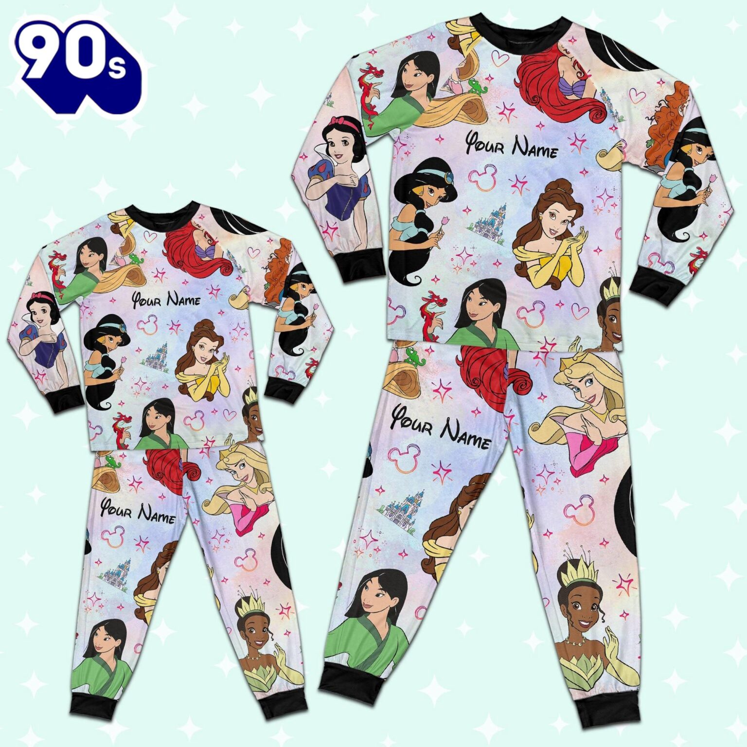 Custom Disney Princesses Colorful Pajamas - Family Disneyland Matching ...