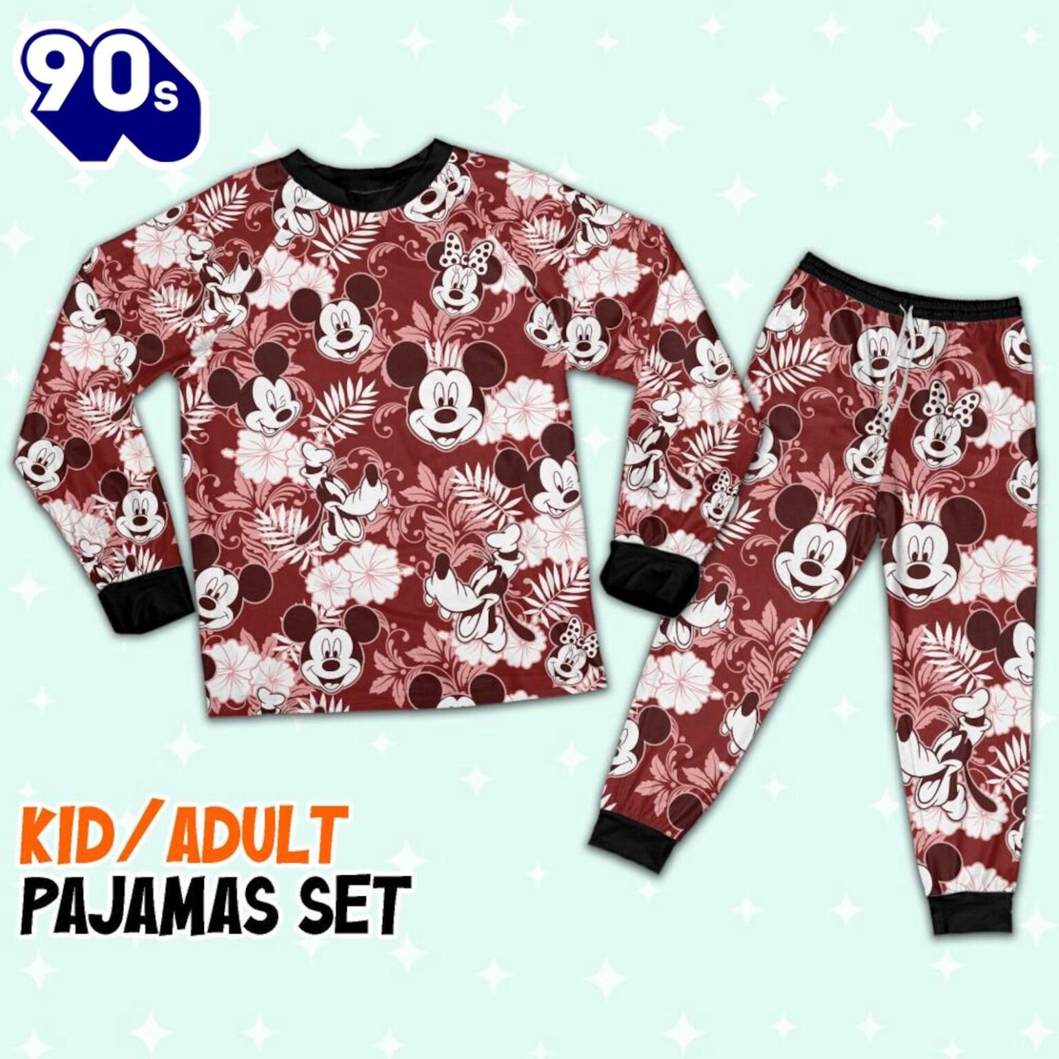 Disney Mickey Minnie Goofy Seamless Summer Tropical Red Style Pajamas ...