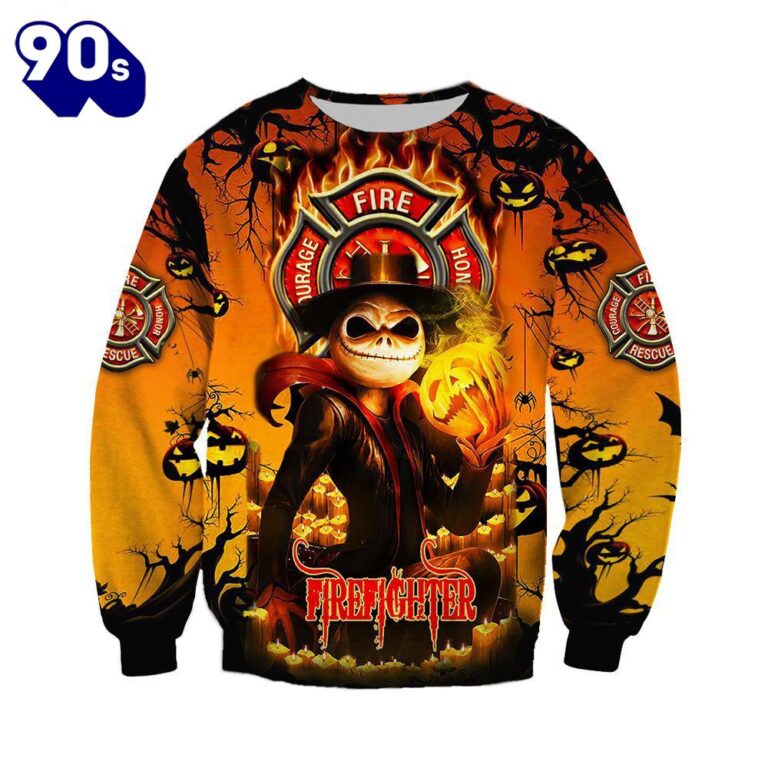 Halloween 2024 Firefighter Jack skellington Halloween 3d All Over ...