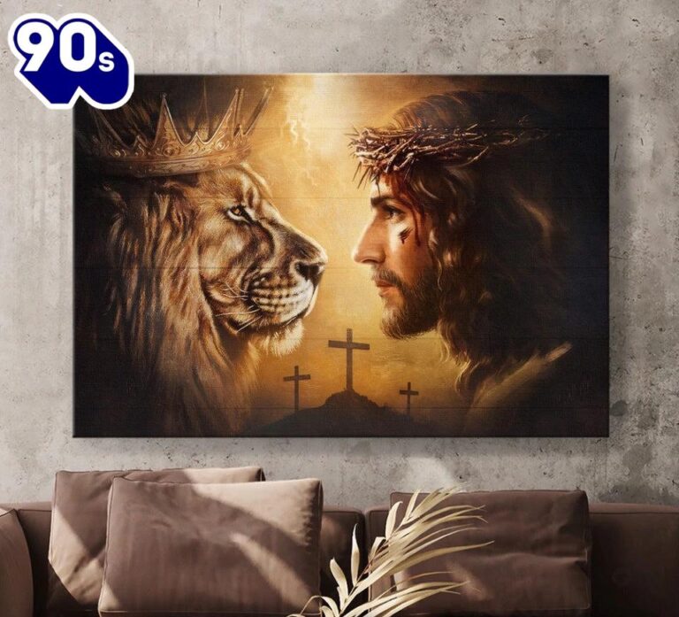 Jesus Christ The Lion Of Judah Cross Symbol Face To Face Canvas Wall ...