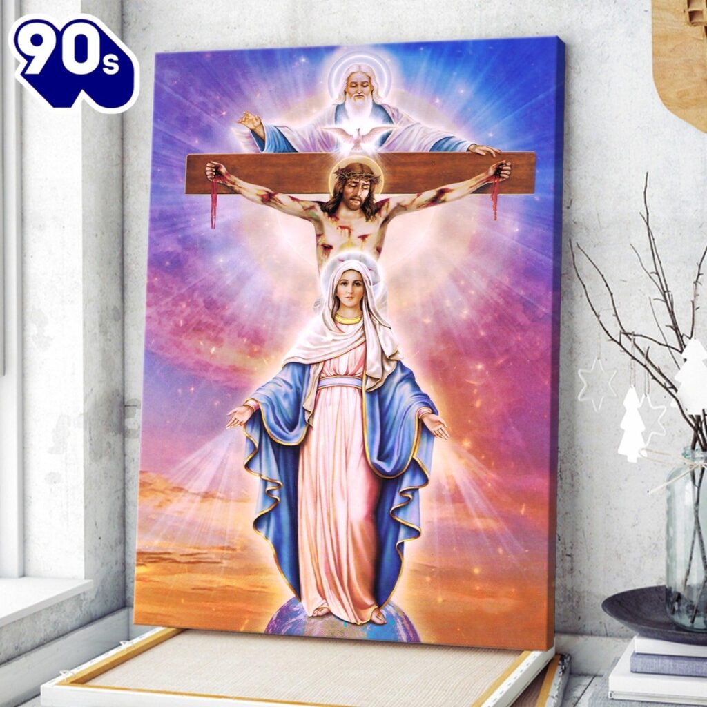 Maria And Jesus On The Cross Canvas Wall Art - Musicdope90s