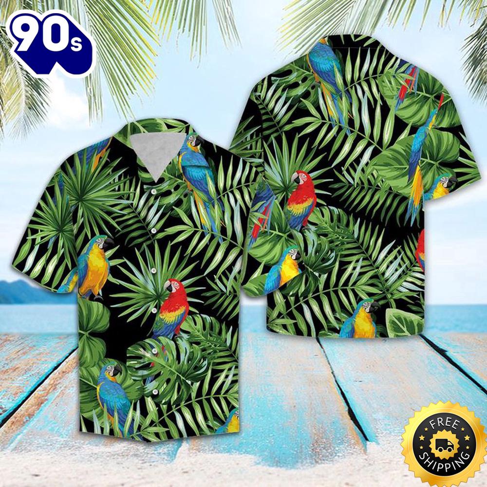 Parrot Green Tropical Hawaiian Shirt Summer Button Up - Musicdope90s