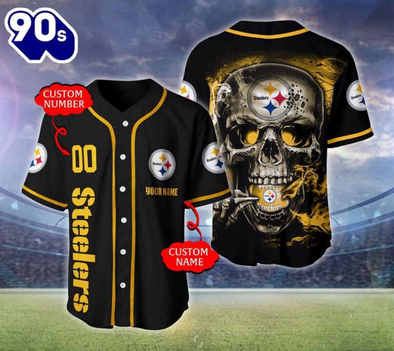 Pittsburgh Steelers NFL Skull Logo Personalized Baseball Jersey ...