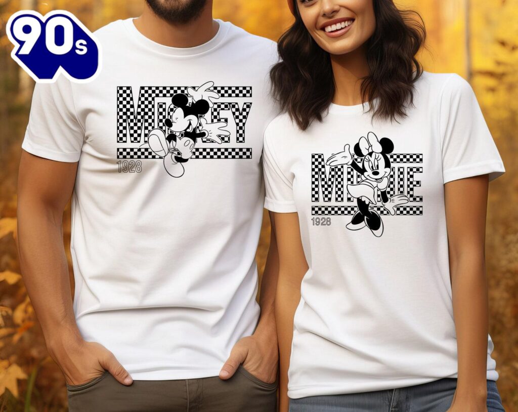 Vintage Disney Checkered Shirt Mickey & Minnie Mouse Couple Tee Retro ...